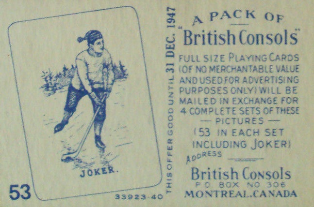 1920s-1940s MacDonald's / British Consols Hockey Joker Playing Cards ...