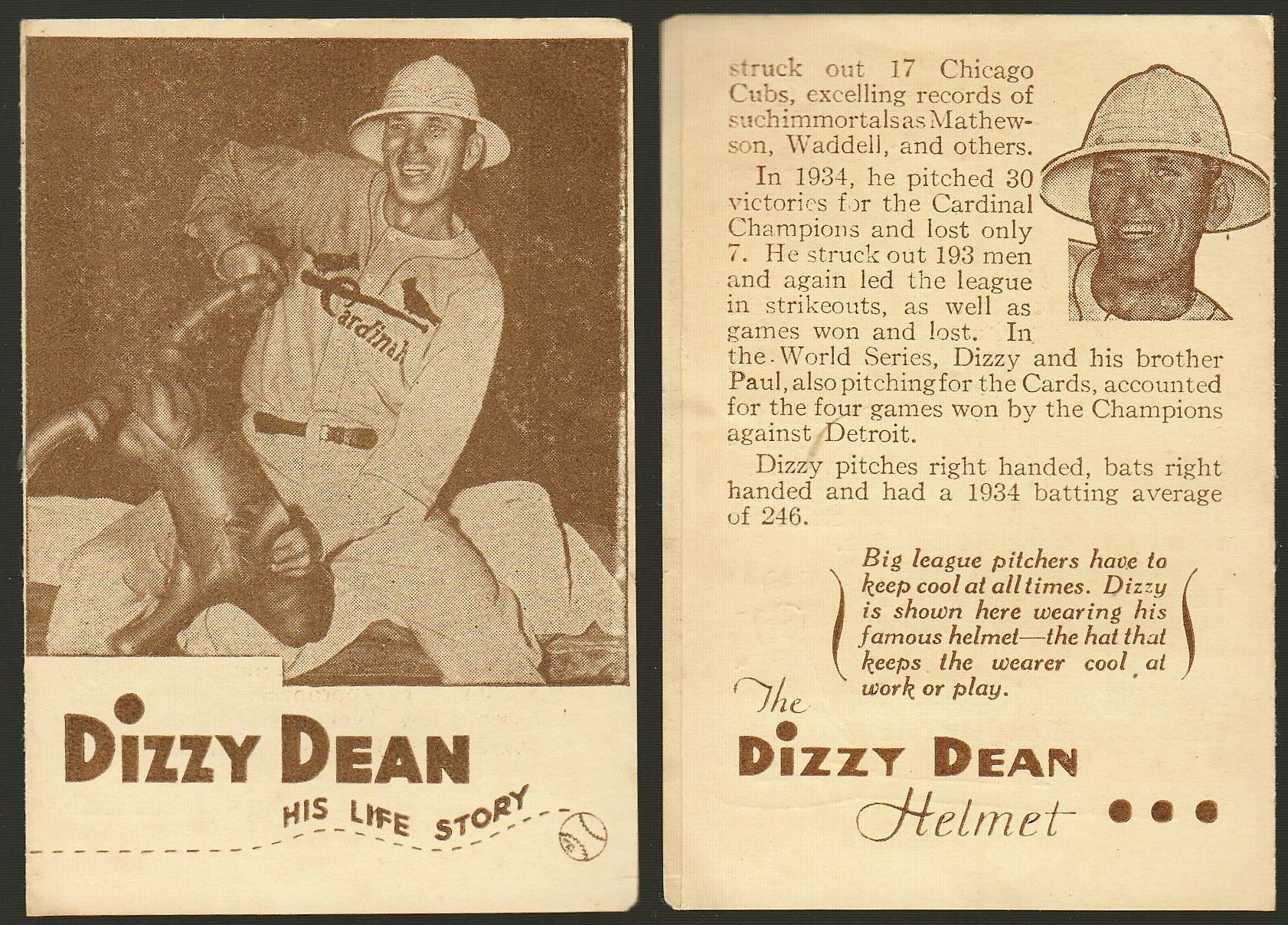 Dizzy Dean Helmet Booklet | Pre-War Cards